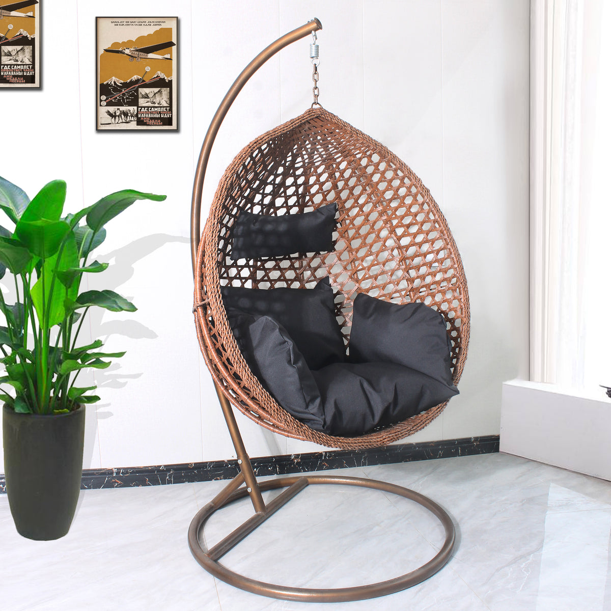 PE Rattan Single Seat Egg Chair Hanging - Brown – Egg Chairs NZ